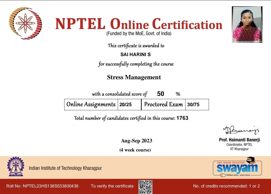 Sai Harini S on LinkedIn: Successfully completed the NPTEL online ... Sai Harini S on LinkedIn: Successfully completed the NPTEL online ...