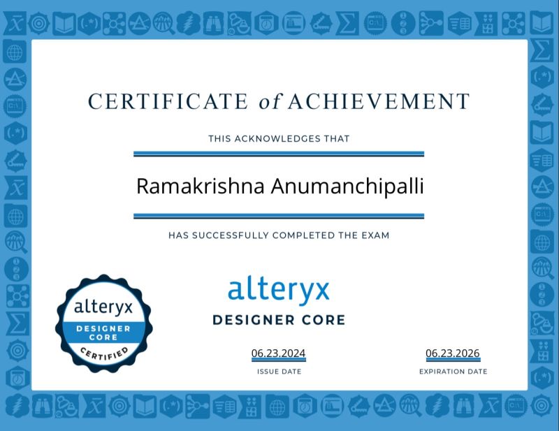 Ram Anumanchipalli on LinkedIn: Alteryx Designer Core Certified! 💕💕💕 Ram Anumanchipalli on LinkedIn: Alteryx Designer Core Certified! 💕💕💕
