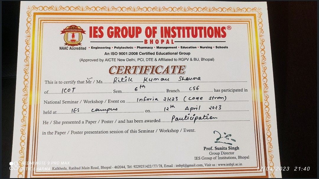 Ritik Kumar Sharma on LinkedIn: I Participated Inforia 2K23 (Code ... Ritik Kumar Sharma on LinkedIn: I Participated Inforia 2K23 (Code ...