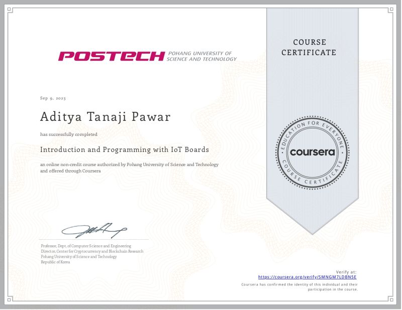 Aditya Pawar on LinkedIn: #iot #embeddedsystems #courseracertification Aditya Pawar on LinkedIn: #iot #embeddedsystems #courseracertification