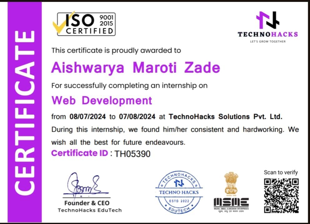 Aishwarya Zade on LinkedIn: #webdevelopment #intern Aishwarya Zade on LinkedIn: #webdevelopment #intern
