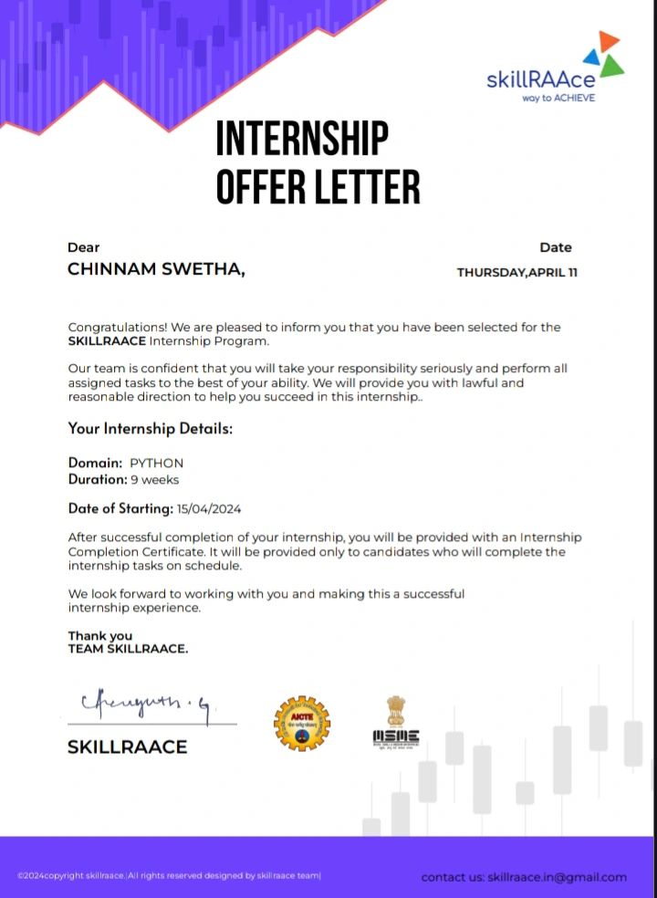 CHINNAM SWETHA on LinkedIn: #aicte #pythoninternship #skillraace CHINNAM SWETHA on LinkedIn: #aicte #pythoninternship #skillraace