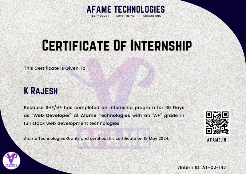 K. Rajesh on LinkedIn: #internship #intern #webdevelopment K. Rajesh on LinkedIn: #internship #intern #webdevelopment