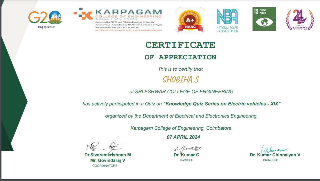 Shobiha Satheesh Kumar on LinkedIn: #electricvehicles #quizcompetition Shobiha Satheesh Kumar on LinkedIn: #electricvehicles #quizcompetition