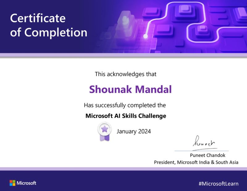 Shounak Mandal on LinkedIn: #aichallenge #mslearn #ai Shounak Mandal on LinkedIn: #aichallenge #mslearn #ai