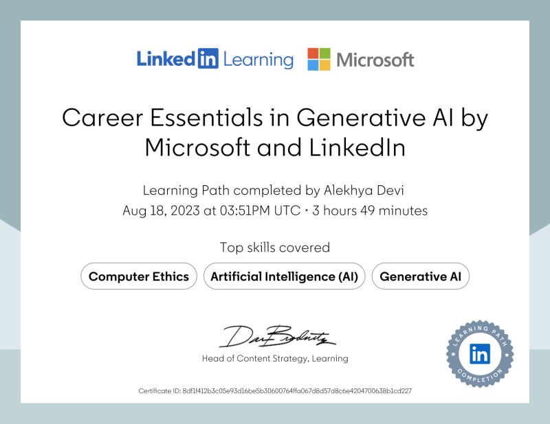 Alekhya Devi on LinkedIn: Certificate of Completion Alekhya Devi on LinkedIn: Certificate of Completion