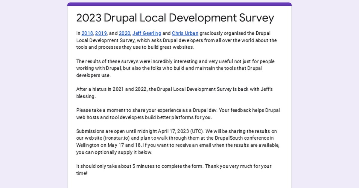 Drupal Association on LinkedIn: 2023 Drupal Local Development Survey Drupal Association on LinkedIn: 2023 Drupal Local Development Survey