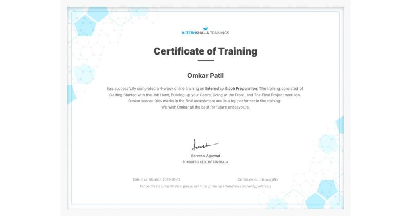 Omkar Patil on LinkedIn: Successfully completed the Internship & Job ... Omkar Patil on LinkedIn: Successfully completed the Internship & Job ...
