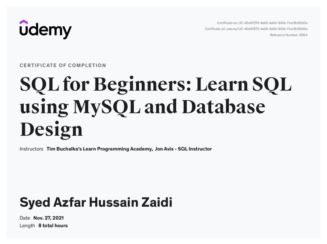 Azfar Zaidi on LinkedIn: Udemy Course Completion Certificate Azfar Zaidi on LinkedIn: Udemy Course Completion Certificate