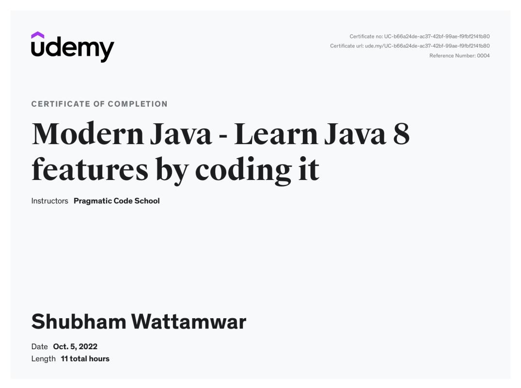 Shubham Wattamwar on LinkedIn: Udemy Course Completion Certificate Shubham Wattamwar on LinkedIn: Udemy Course Completion Certificate