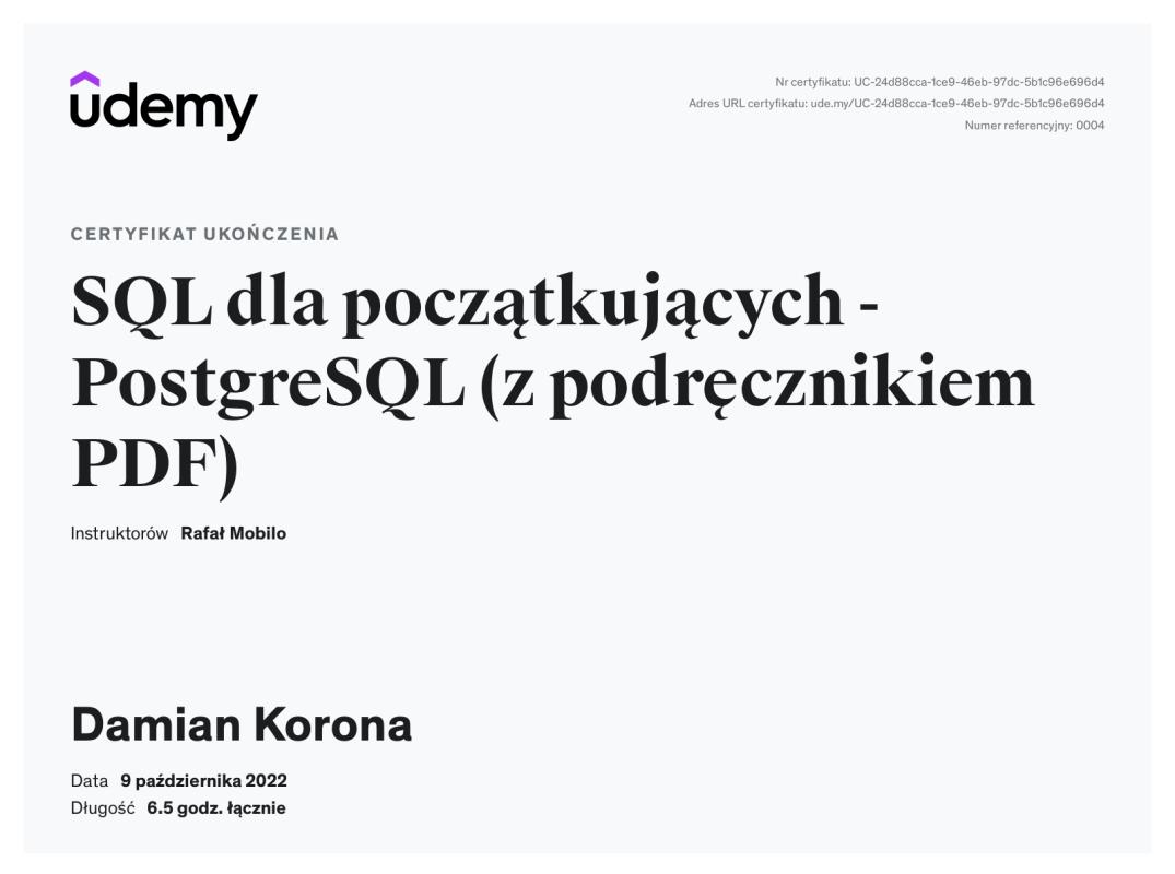 Damian Korona on LinkedIn: Udemy Course Completion Certificate Damian Korona on LinkedIn: Udemy Course Completion Certificate