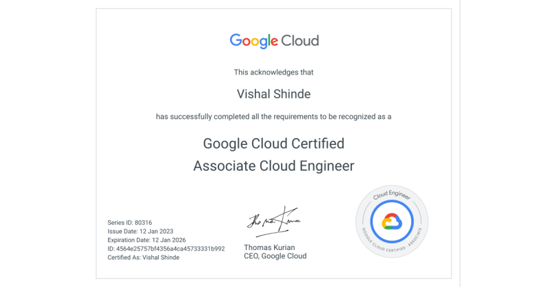 Vishal Shinde on LinkedIn: Associate Cloud Engineer • Vishal Shinde ... Vishal Shinde on LinkedIn: Associate Cloud Engineer • Vishal Shinde ...