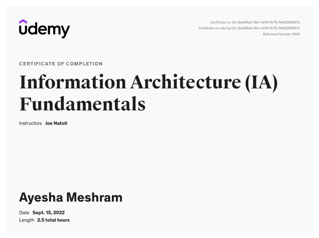 Ayesha Meshram on LinkedIn: Udemy Course Completion Certificate Ayesha Meshram on LinkedIn: Udemy Course Completion Certificate