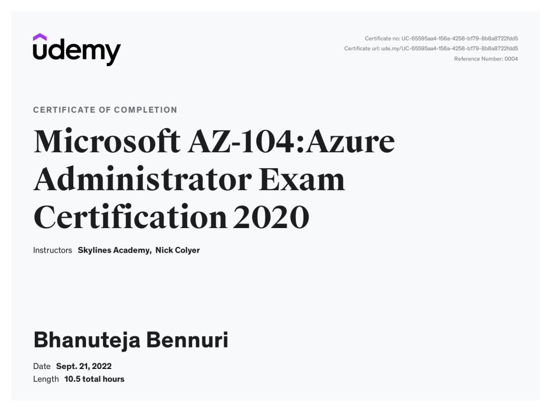 Bhanu Teja Bennuri on LinkedIn: Udemy Course Completion Certificate Bhanu Teja Bennuri on LinkedIn: Udemy Course Completion Certificate