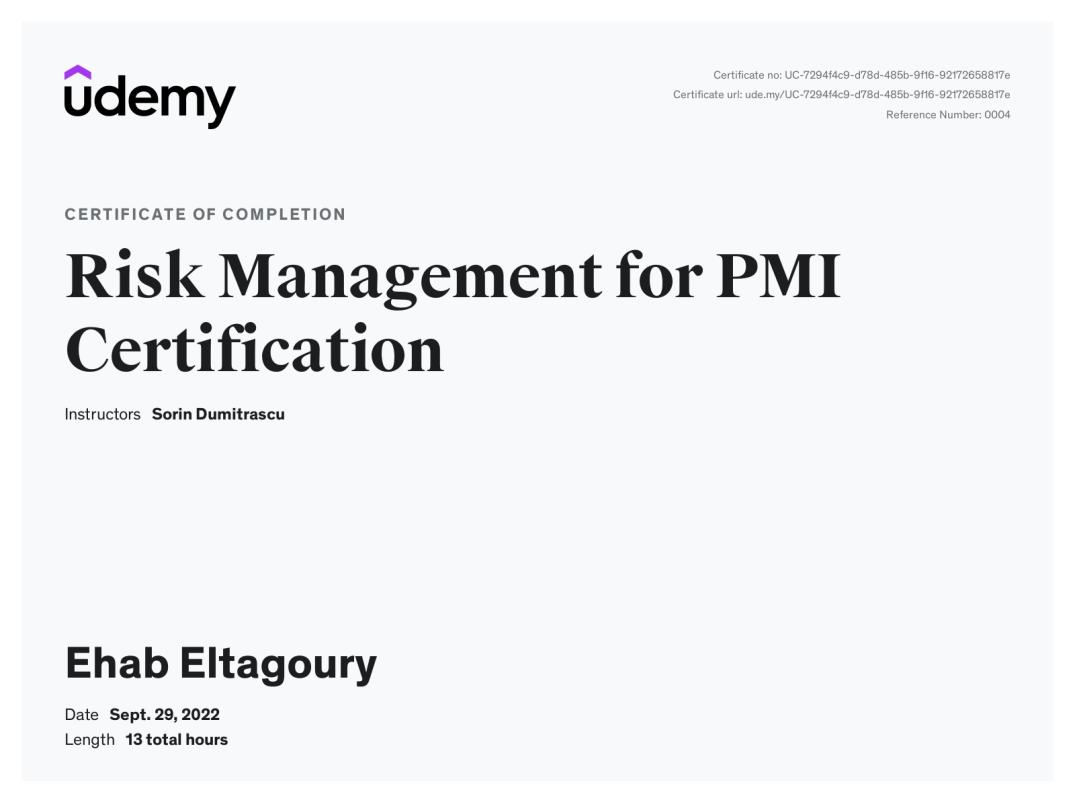 Ehab Eltagoury, PMP, CCP, ACIArb on LinkedIn: Udemy Course Completion ... Ehab Eltagoury, PMP, CCP, ACIArb on LinkedIn: Udemy Course Completion ...