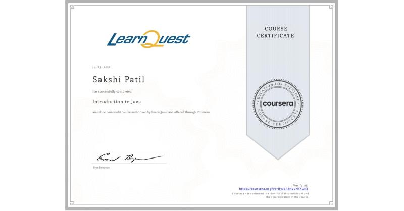 Sakshi Patil on LinkedIn: Completion Certificate for Introduction to Java Sakshi Patil on LinkedIn: Completion Certificate for Introduction to Java