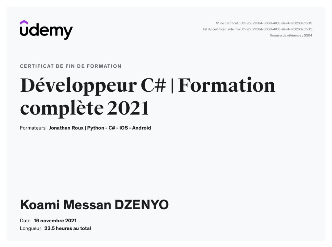 DZENYO KOAMI Messan on LinkedIn: Udemy Course Completion Certificate DZENYO KOAMI Messan on LinkedIn: Udemy Course Completion Certificate