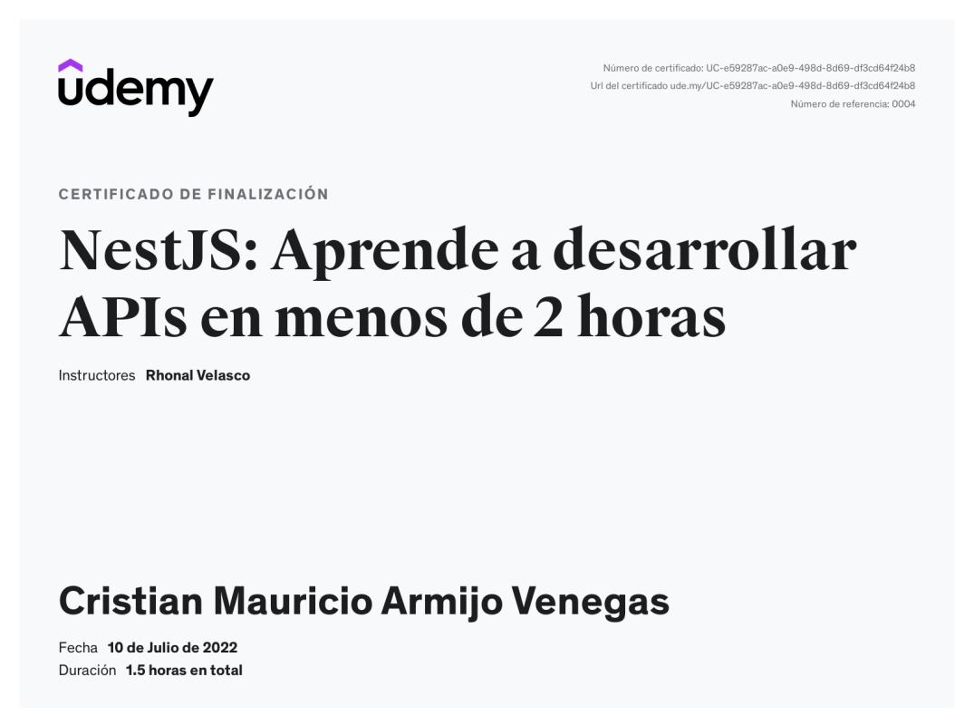Cristian Armijo on LinkedIn: Udemy Course Completion Certificate Cristian Armijo on LinkedIn: Udemy Course Completion Certificate
