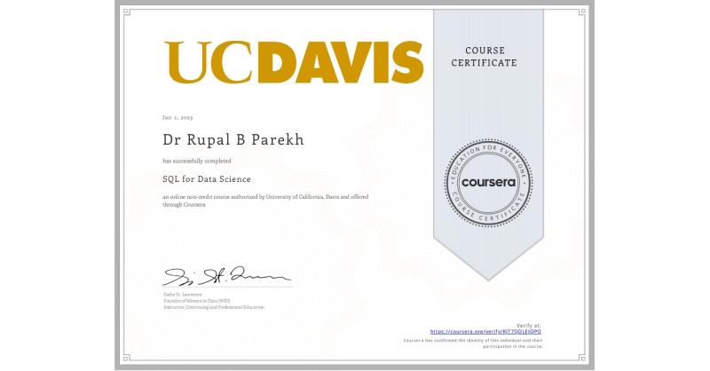 Dr. Rupal Parekh Kachalia on LinkedIn: Completion Certificate for SQL ... Dr. Rupal Parekh Kachalia on LinkedIn: Completion Certificate for SQL ...