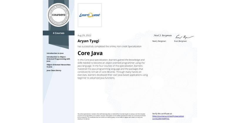 Aryan Tyagi on LinkedIn: Completion Certificate for Core Java Aryan Tyagi on LinkedIn: Completion Certificate for Core Java