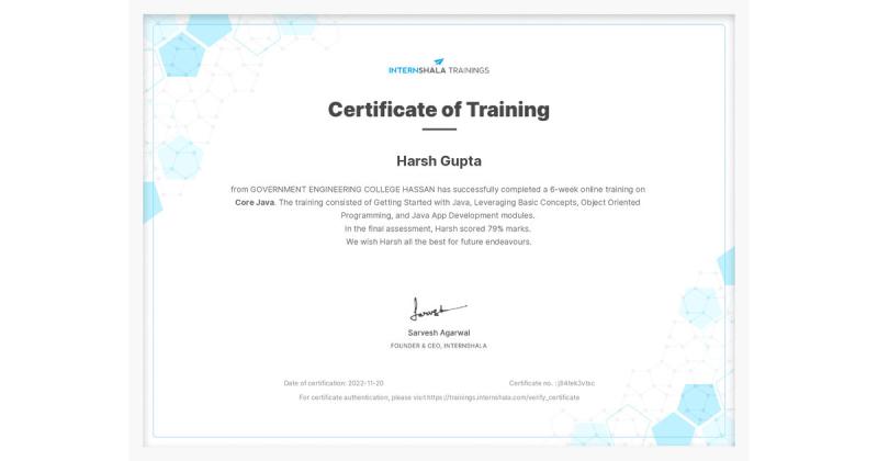 Harsh Gupta on LinkedIn: Successfully completed the Core Java training ... Harsh Gupta on LinkedIn: Successfully completed the Core Java training ...