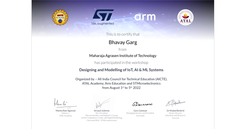 Bhavay Garg on LinkedIn: Arm India Designing and Modelling of IoT, AI ... Bhavay Garg on LinkedIn: Arm India Designing and Modelling of IoT, AI ...