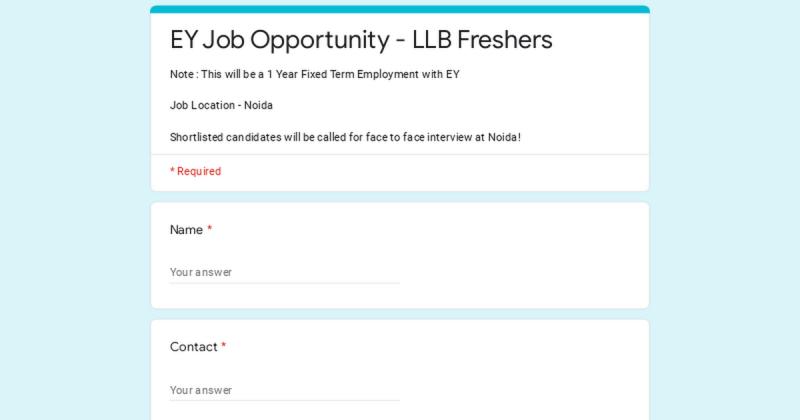 Sweta Kumari on LinkedIn: EY Job Opportunity - LLB Freshers | 92 comments Sweta Kumari on LinkedIn: EY Job Opportunity - LLB Freshers | 92 comments