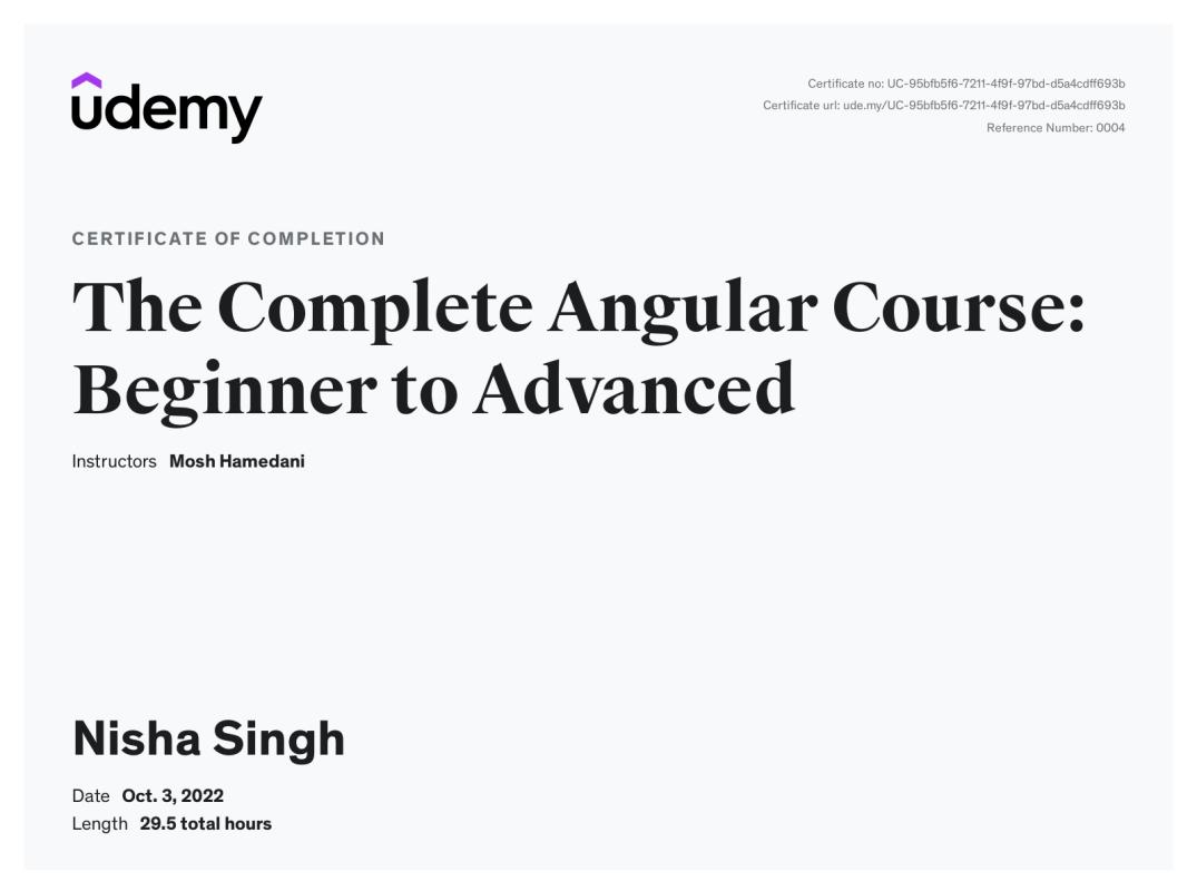 NISHA SINGH on LinkedIn: Udemy Course Completion Certificate NISHA SINGH on LinkedIn: Udemy Course Completion Certificate
