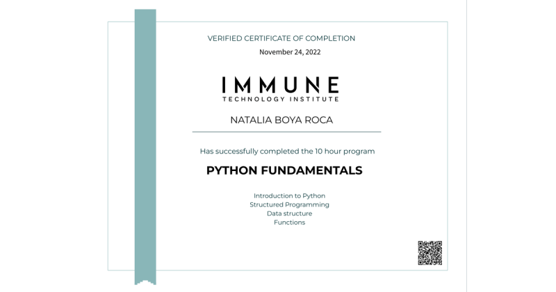 Natàlia Boya on LinkedIn: Curso Python Fundamentals • NATALIA BOYA ROCA ... Natàlia Boya on LinkedIn: Curso Python Fundamentals • NATALIA BOYA ROCA ...