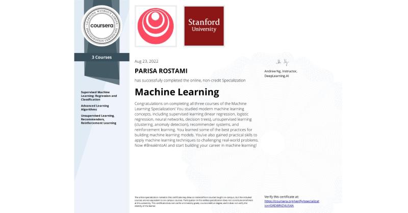 Parisa Rostami on LinkedIn: Completion Certificate for Machine Learning Parisa Rostami on LinkedIn: Completion Certificate for Machine Learning