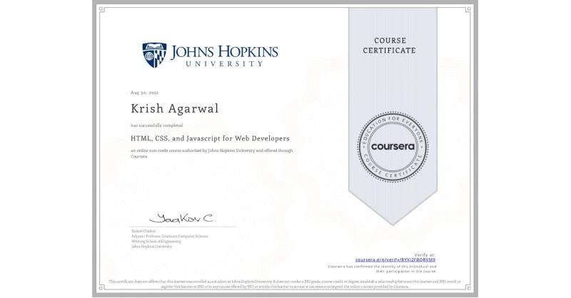 Krish Agarwal on LinkedIn: Completion Certificate for HTML, CSS, and ... Krish Agarwal on LinkedIn: Completion Certificate for HTML, CSS, and ...