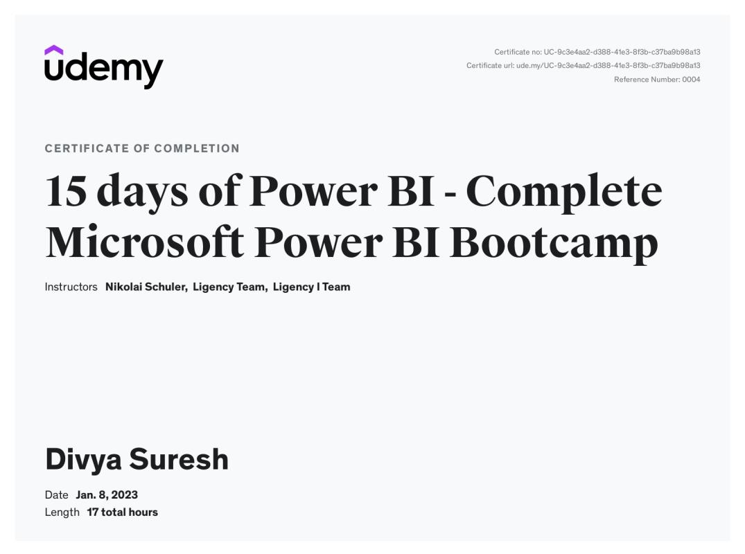 Divya Suresh on LinkedIn: Udemy Course Completion Certificate Divya Suresh on LinkedIn: Udemy Course Completion Certificate