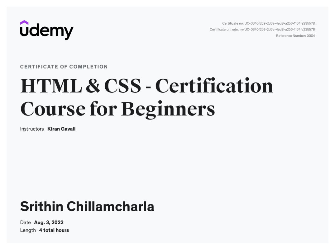 Srithin chillamcharla on LinkedIn: Udemy Course Completion Certificate Srithin chillamcharla on LinkedIn: Udemy Course Completion Certificate