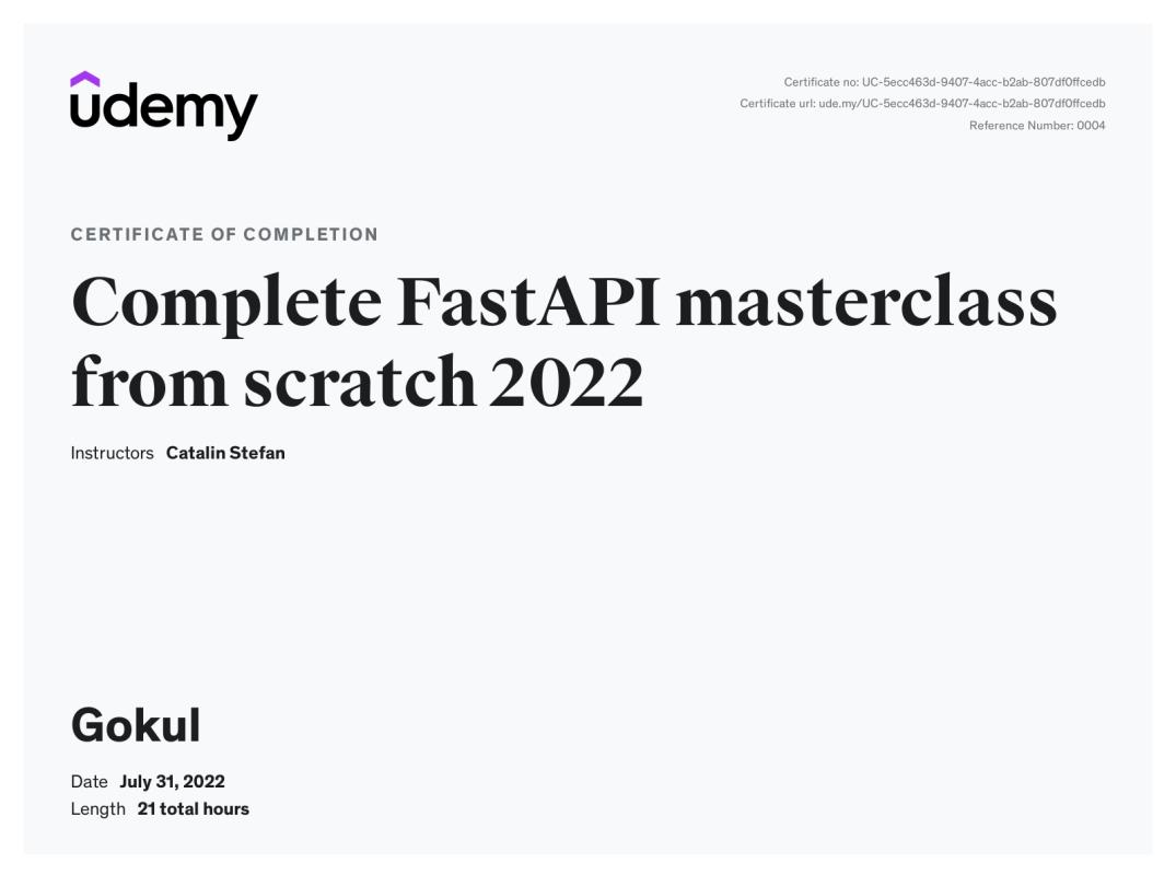 Gokul Venkatesan on LinkedIn: Udemy Course Completion Certificate Gokul Venkatesan on LinkedIn: Udemy Course Completion Certificate