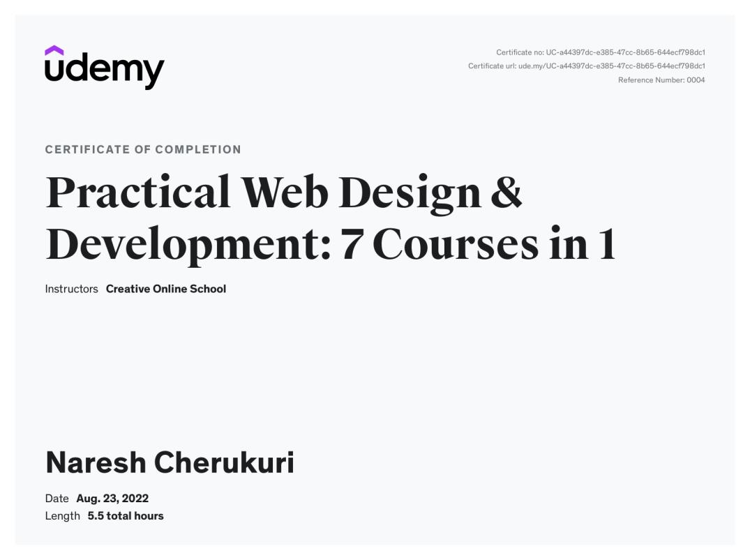 Cherukuri Naresh on LinkedIn: Udemy Course Completion Certificate Cherukuri Naresh on LinkedIn: Udemy Course Completion Certificate