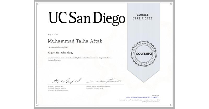 Muhammad Talha Aftab on LinkedIn: Completion Certificate for Algae ... Muhammad Talha Aftab on LinkedIn: Completion Certificate for Algae ...
