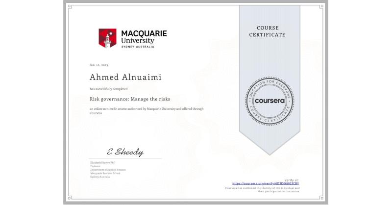 Ahmed Alnuaimi on LinkedIn: Completion Certificate for Risk governance ... Ahmed Alnuaimi on LinkedIn: Completion Certificate for Risk governance ...