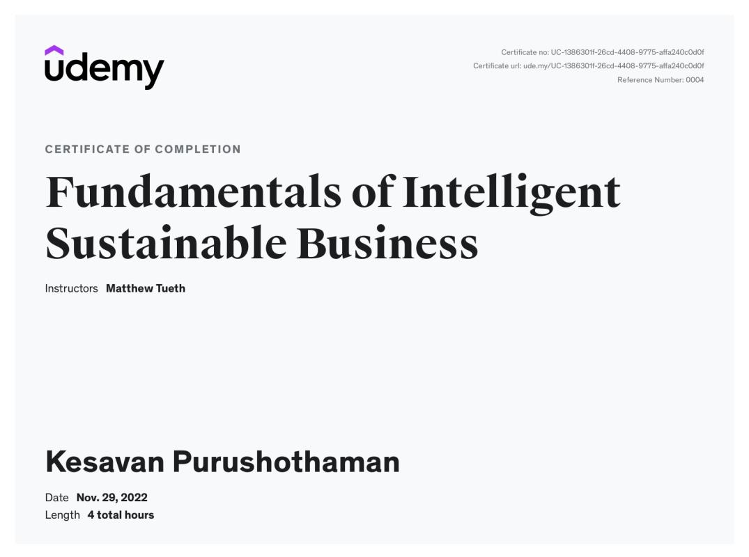 Kesavan Purushothaman on LinkedIn: Udemy Course Completion Certificate Kesavan Purushothaman on LinkedIn: Udemy Course Completion Certificate