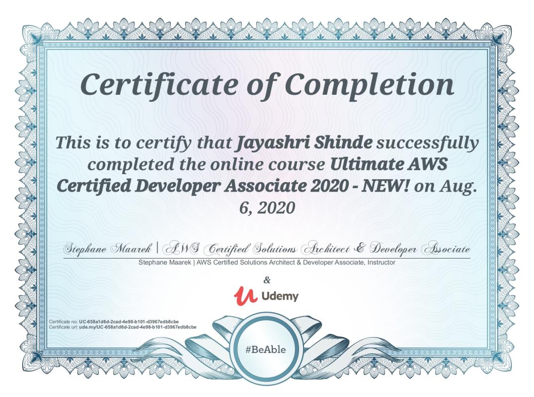 Jayashri Shinde on LinkedIn: #udemy #awscertification Jayashri Shinde on LinkedIn: #udemy #awscertification