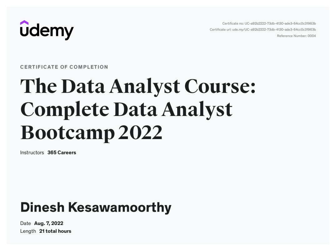 Dinesh Kesawamoorthy on LinkedIn: Udemy Course Completion Certificate Dinesh Kesawamoorthy on LinkedIn: Udemy Course Completion Certificate