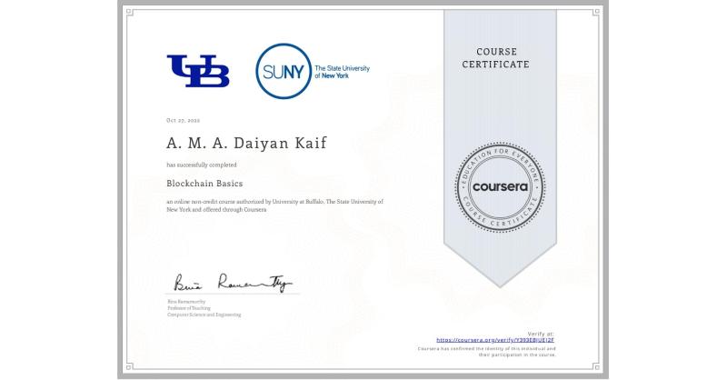 Daiyan Kaif on LinkedIn: Completion Certificate for Blockchain Basics Daiyan Kaif on LinkedIn: Completion Certificate for Blockchain Basics
