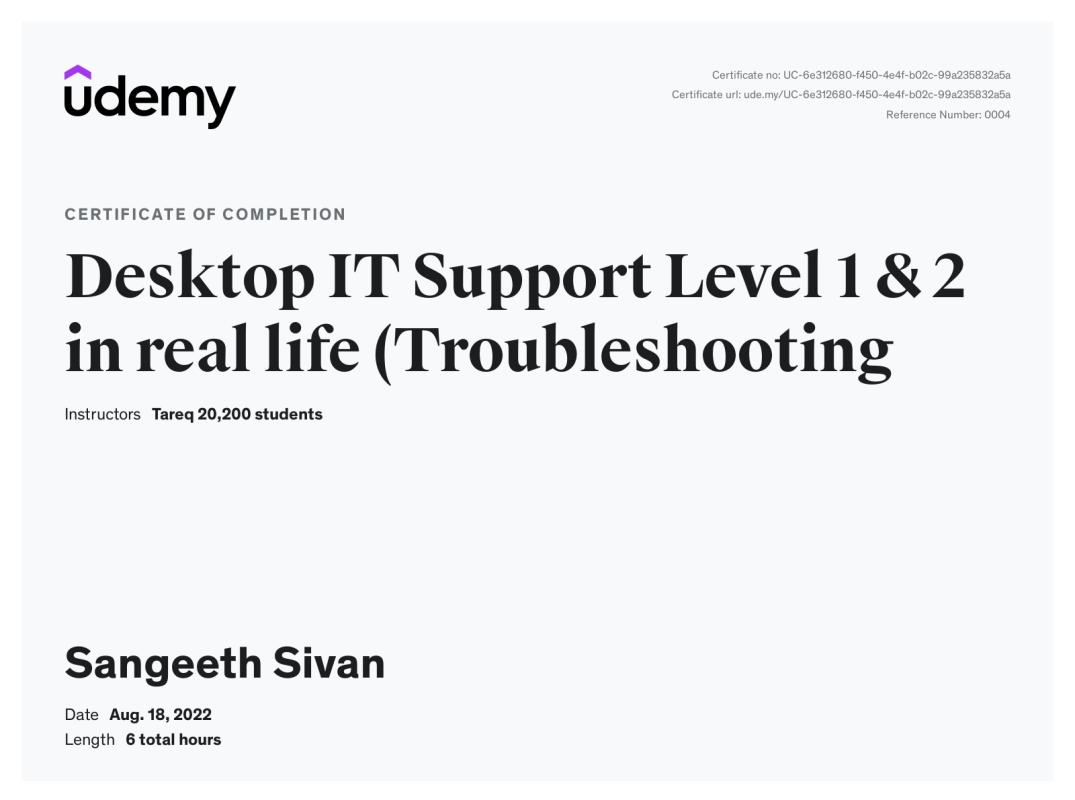 Sangeeth Sivan on LinkedIn: Udemy Course Completion Certificate Sangeeth Sivan on LinkedIn: Udemy Course Completion Certificate