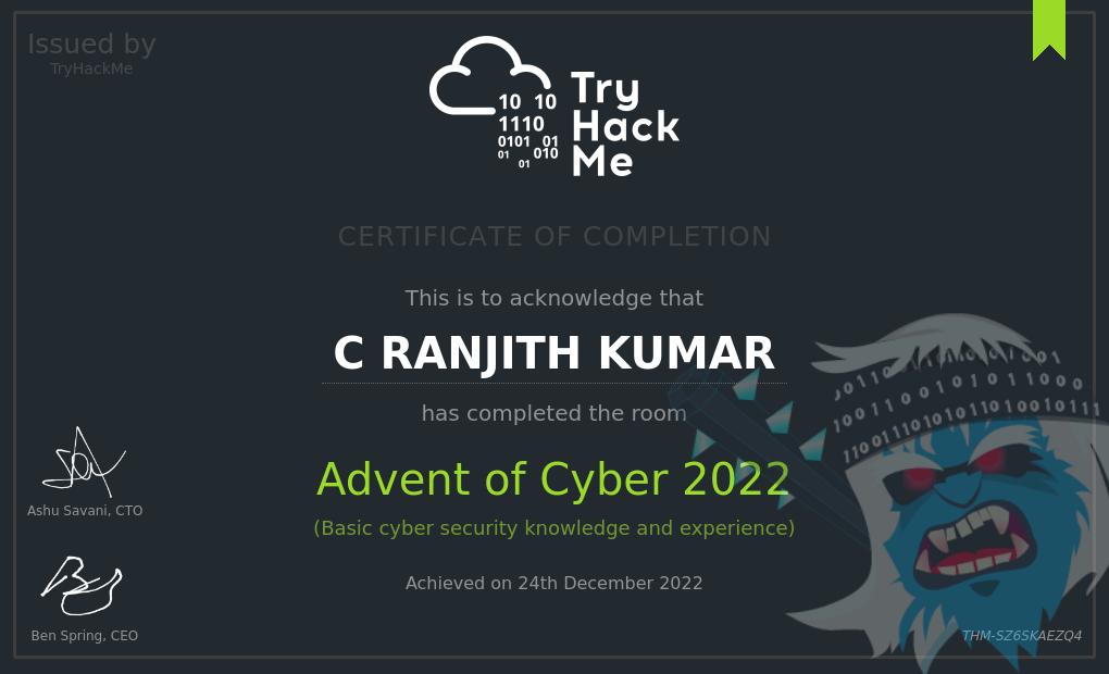 Coding Ranjith on LinkedIn: #tryhackme #adventofcyber #ceh #oscp # ... Coding Ranjith on LinkedIn: #tryhackme #adventofcyber #ceh #oscp # ...