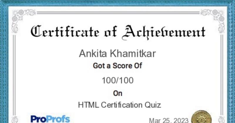 Ankita Khamitkar on LinkedIn: html proproof quiz certificate.pdf Ankita Khamitkar on LinkedIn: html proproof quiz certificate.pdf