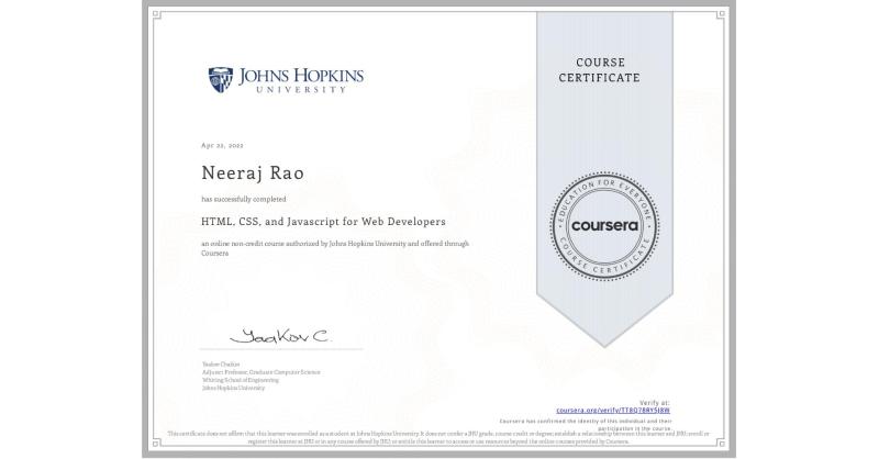 Neeraj Rao on LinkedIn: Completion Certificate for HTML, CSS, and ... Neeraj Rao on LinkedIn: Completion Certificate for HTML, CSS, and ...