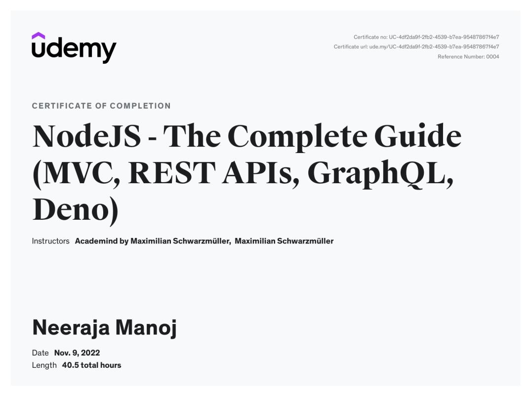 Neeraja Manoj on LinkedIn: Udemy Course Completion Certificate Neeraja Manoj on LinkedIn: Udemy Course Completion Certificate