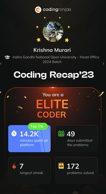 Krishna Murari on LinkedIn: My yearly stats at Coding Ninjas Krishna Murari on LinkedIn: My yearly stats at Coding Ninjas