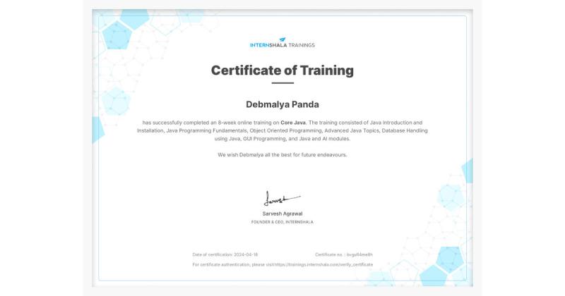 Debmalya Panda on LinkedIn: Successfully completed the Core Java ... Debmalya Panda on LinkedIn: Successfully completed the Core Java ...