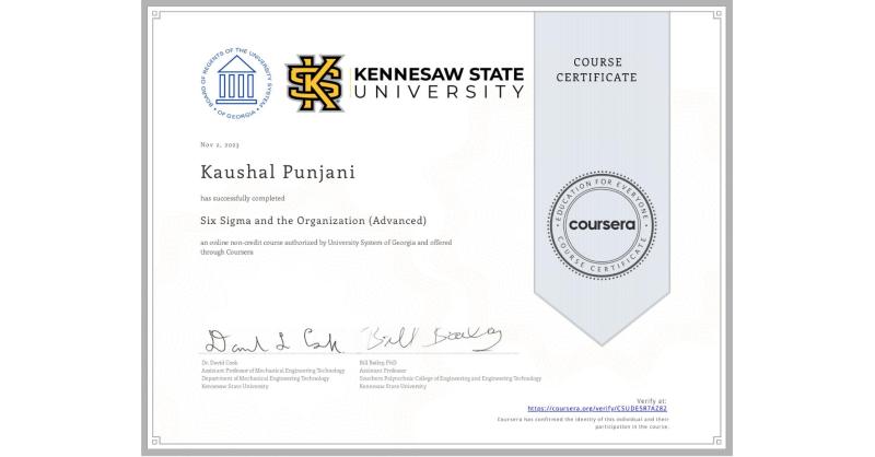 kaushal Punjani on LinkedIn: Completion Certificate for Six Sigma and ... kaushal Punjani on LinkedIn: Completion Certificate for Six Sigma and ...