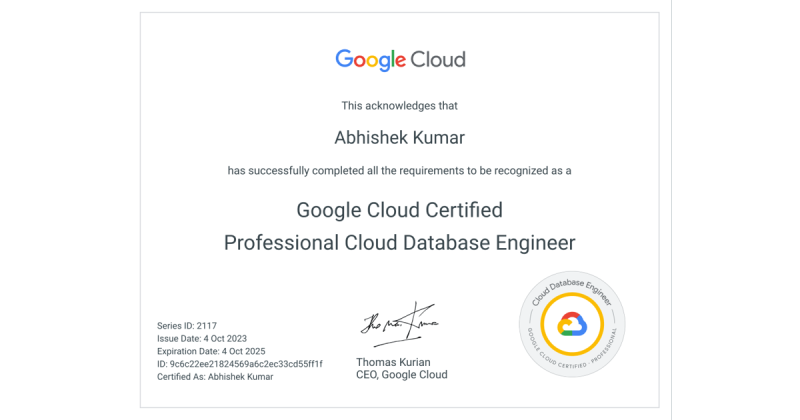 Abhishek Gupta on LinkedIn: Professional Cloud Database Engineer ... Abhishek Gupta on LinkedIn: Professional Cloud Database Engineer ...
